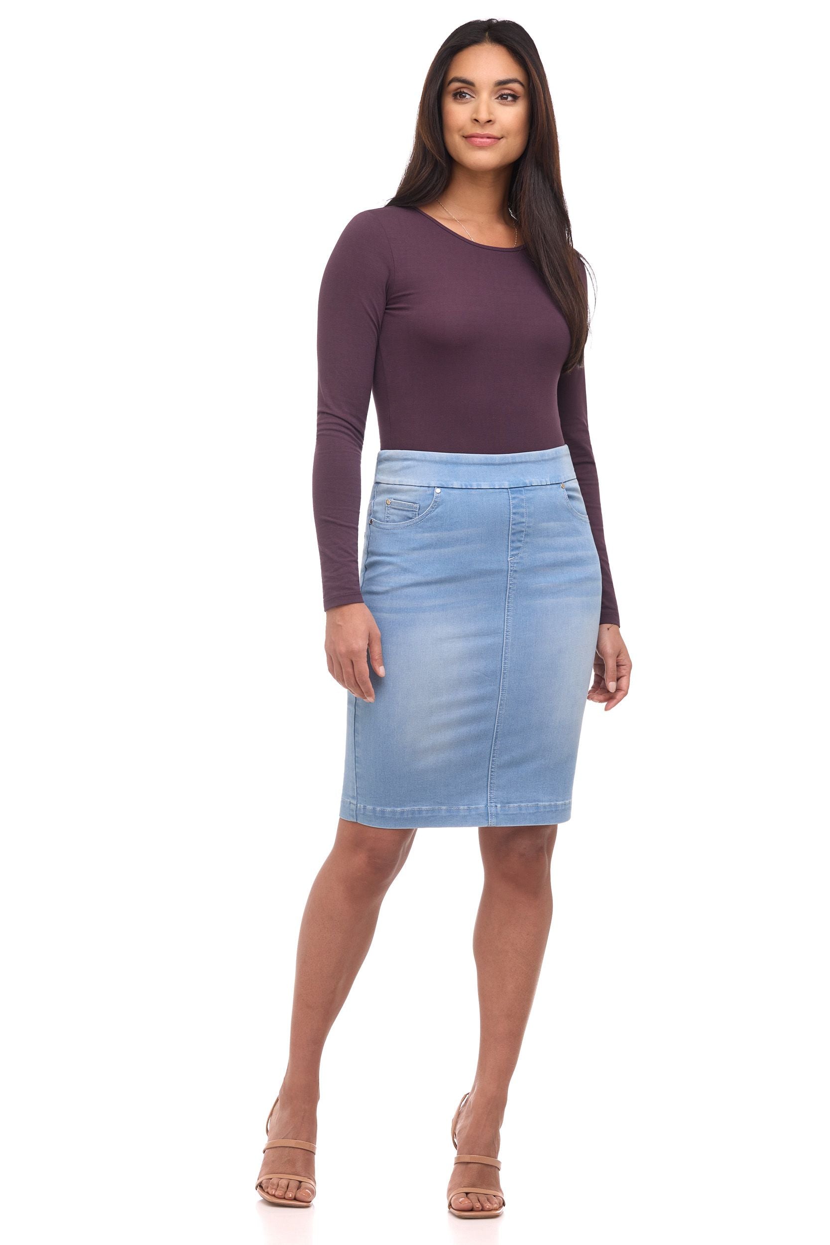 Pull-on Denim Skirt with 5 Pockets – Rekucci