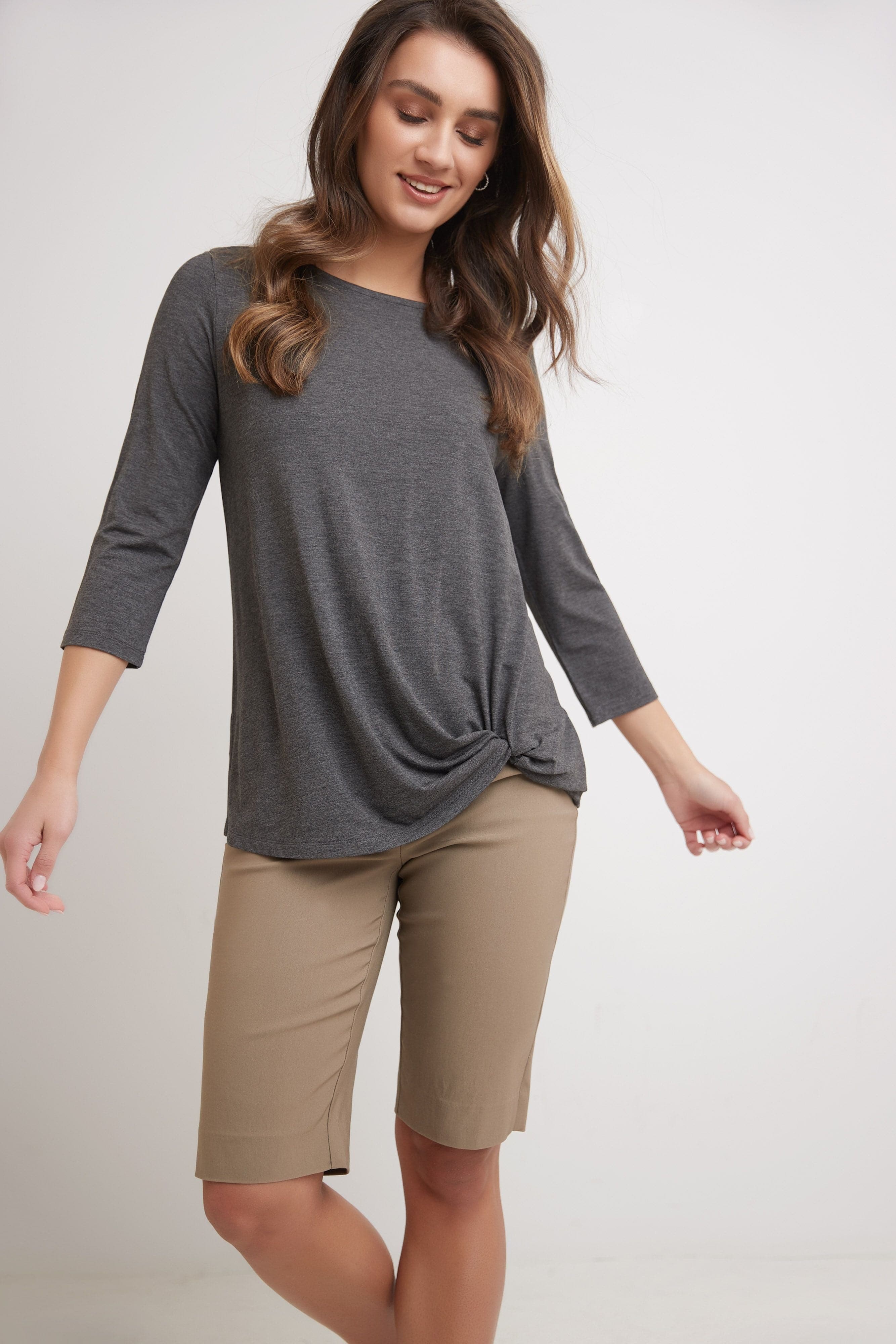 Super Soft Knit Top with Knot Detail and 3/4 Sleeves – Rekucci