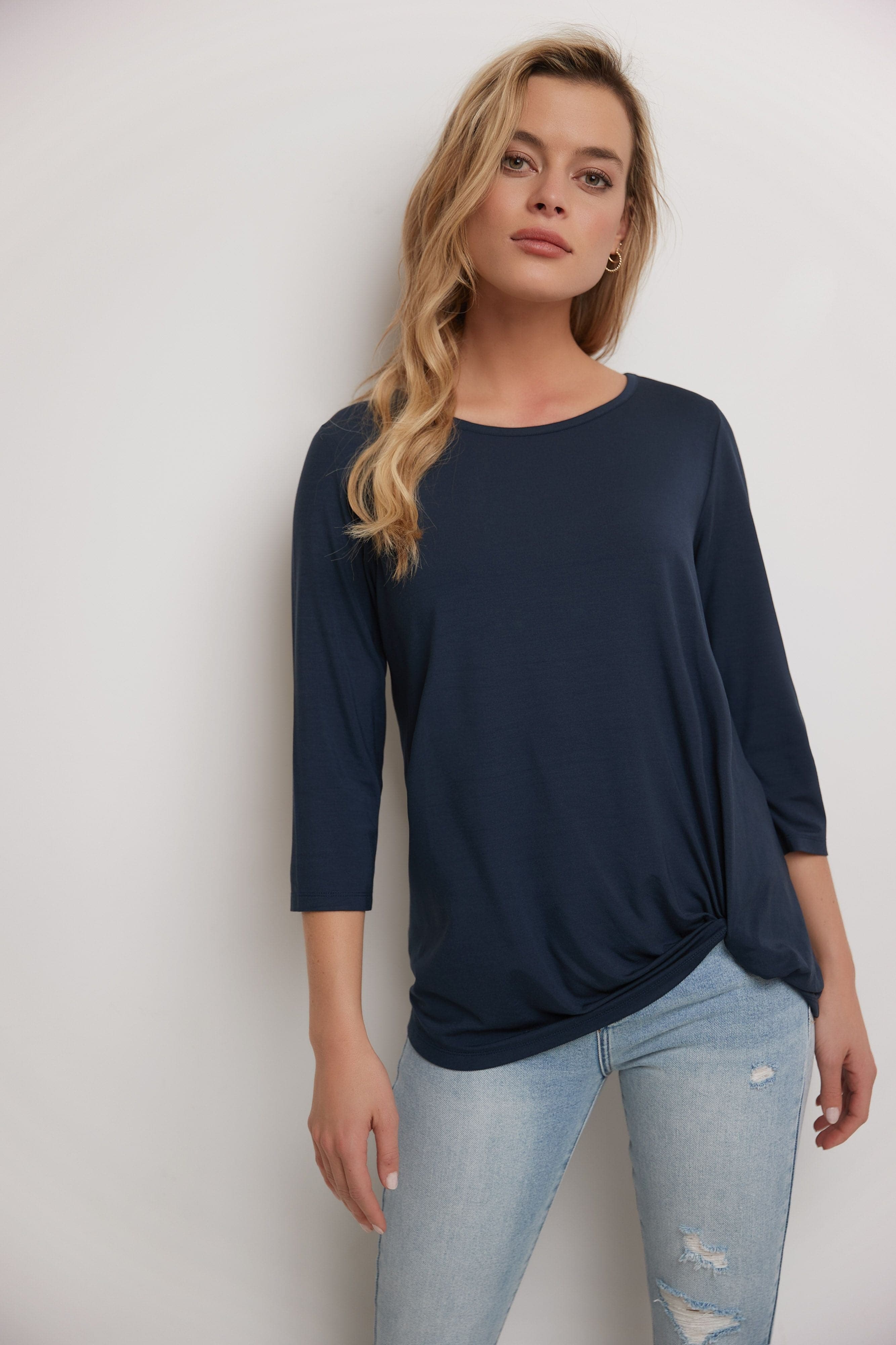 Super Soft Knit Top with Knot Detail and 3/4 Sleeves – Rekucci