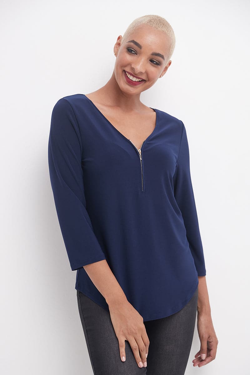 3/4 Sleeve Business Casual Top with Front Zipper – Rekucci